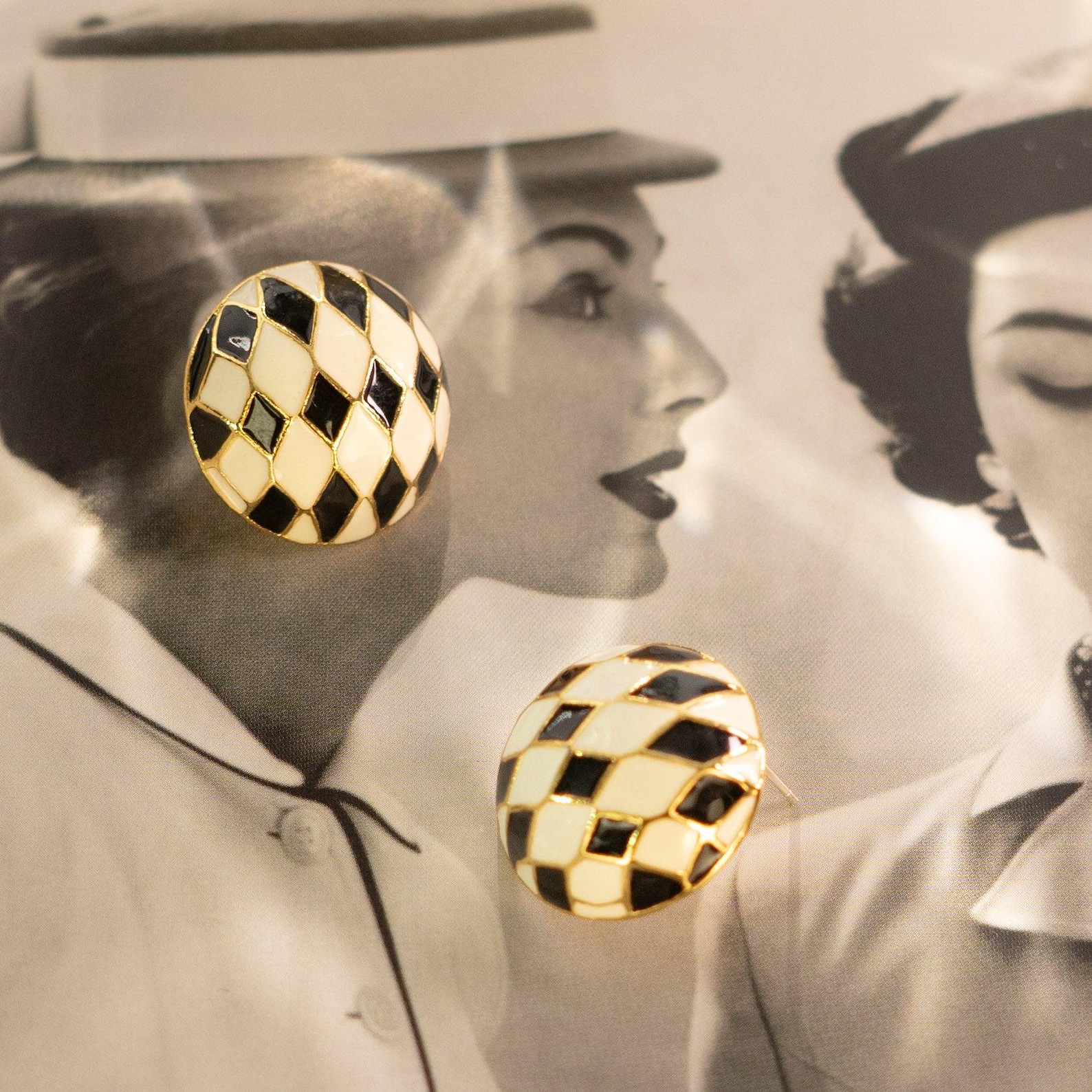 1960s Vibe Checkerboard Enamel Stud Earrings - Etsy