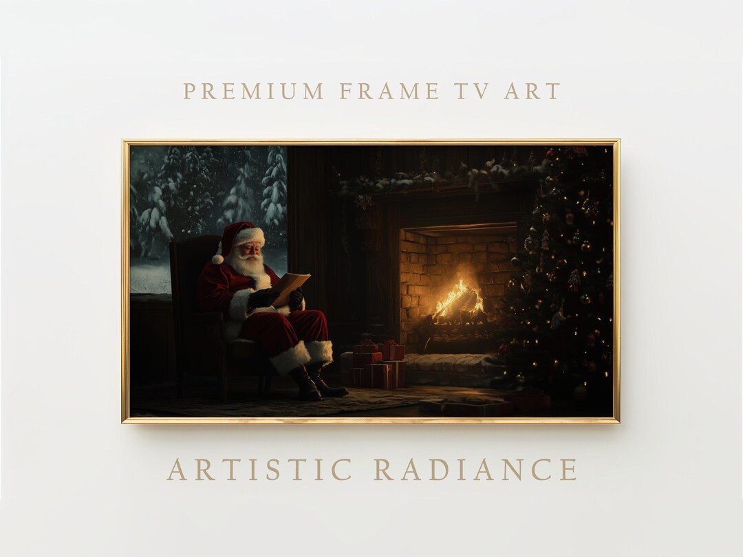 Vintage Santa Christmas Frame TV Art, Holiday Santa Claus Painting ...