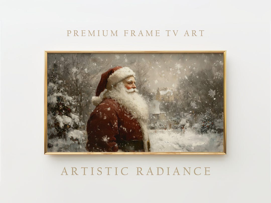 Vintage Santa Christmas Frame TV Art, Holiday Santa Claus Painting ...