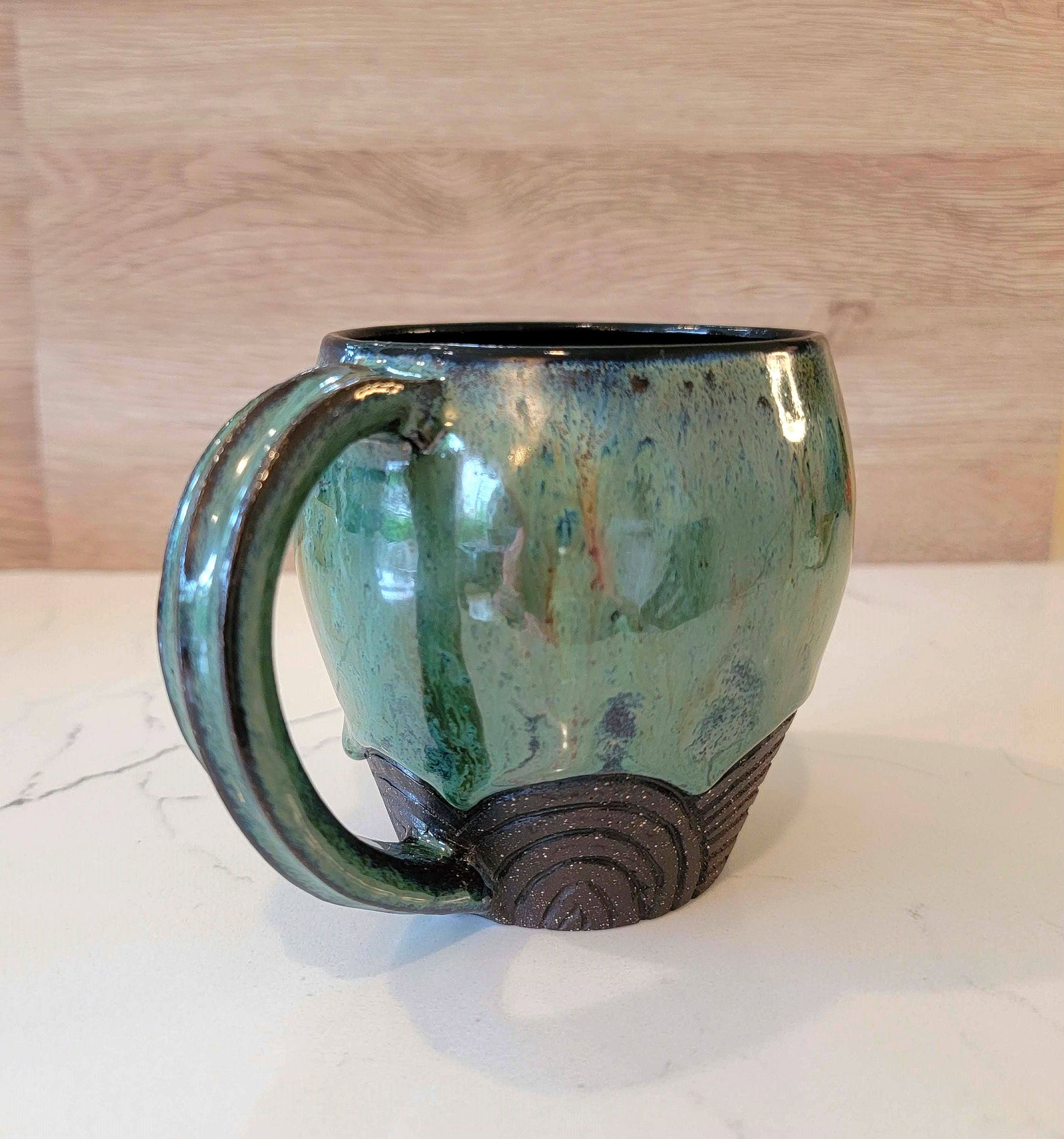 Large Handmade Stoneware Mug With Green Glaze - Etsy