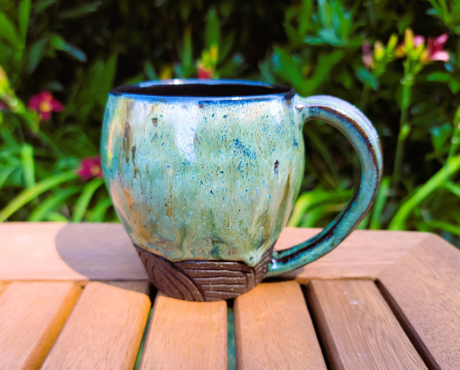 Large Handmade Stoneware Mug With Green Glaze - Etsy