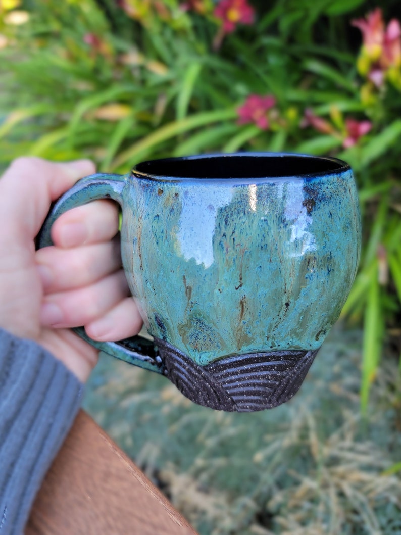 Large Handmade Stoneware Mug With Green Glaze - Etsy