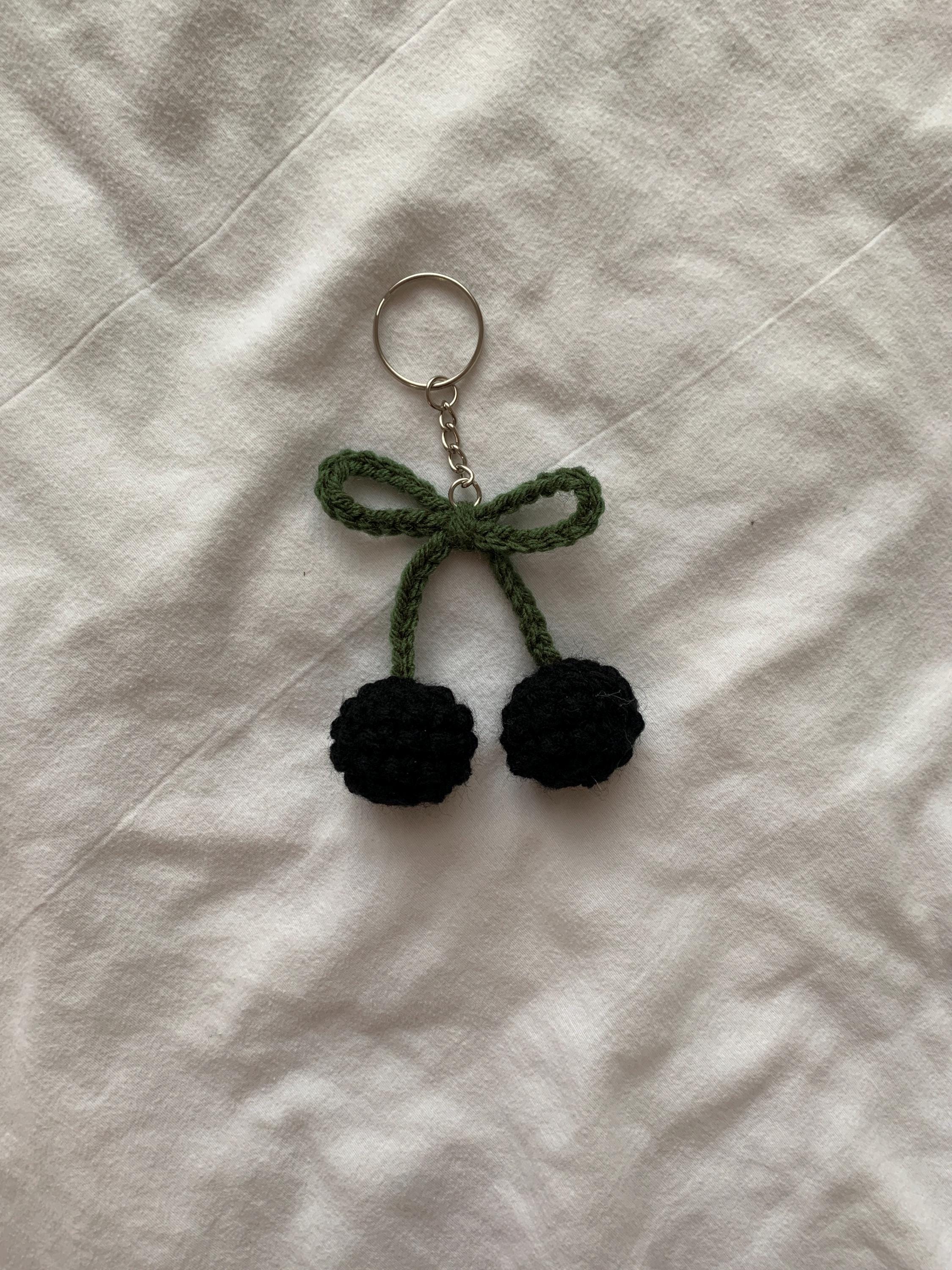 Coquette Crochet Cherry Bow Keychain | Crochet Cherry Keychain ...