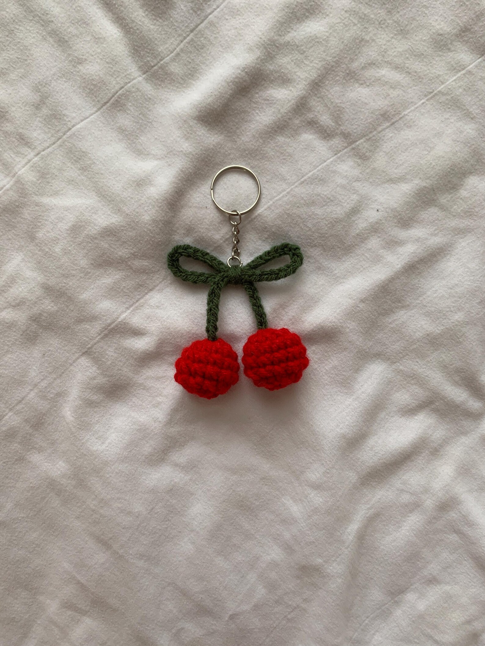 Coquette Crochet Cherry Bow Keychain | Crochet Cherry Keychain ...