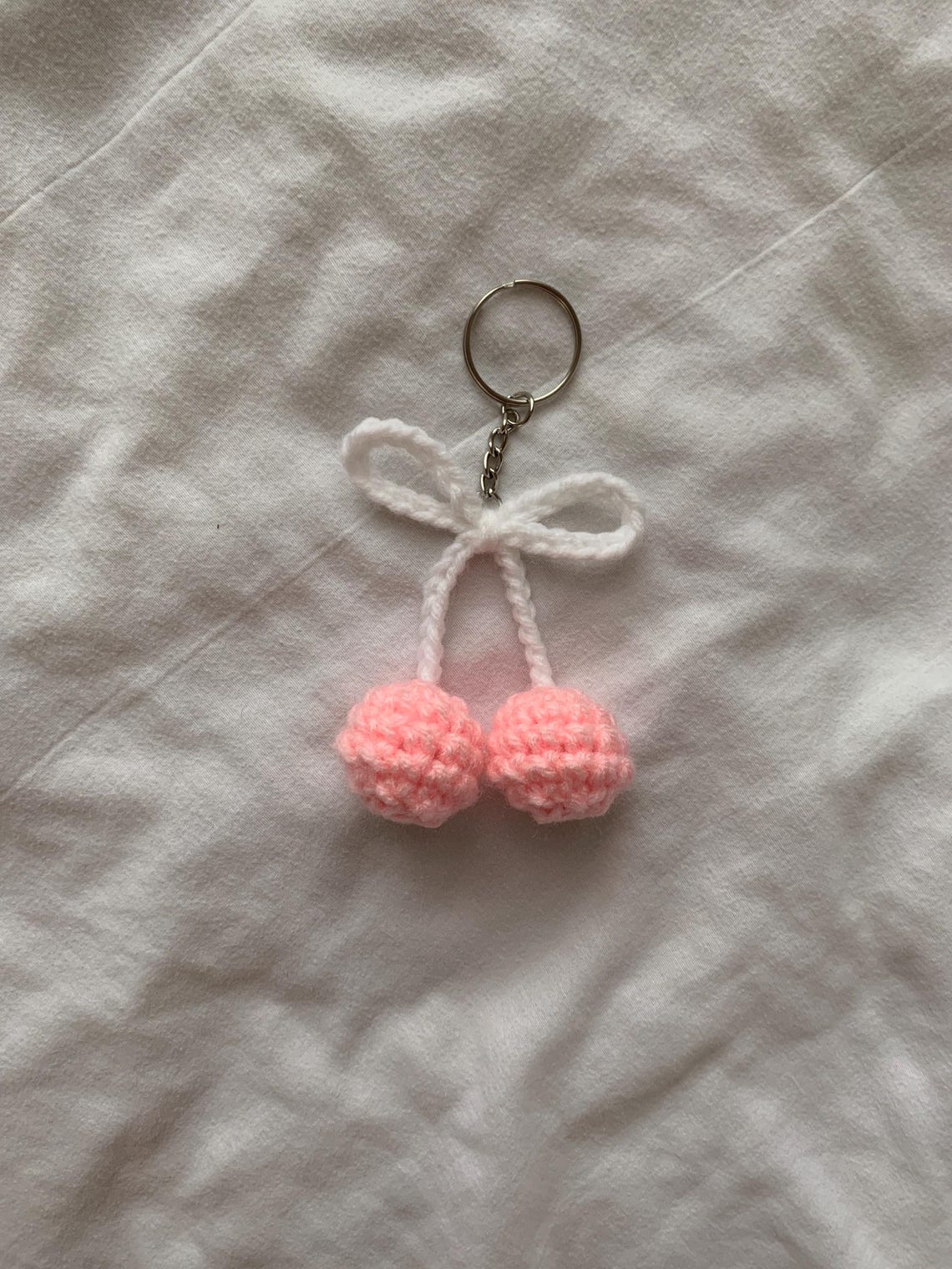 Coquette Crochet Cherry Bow Keychain | Crochet Cherry Keychain ...