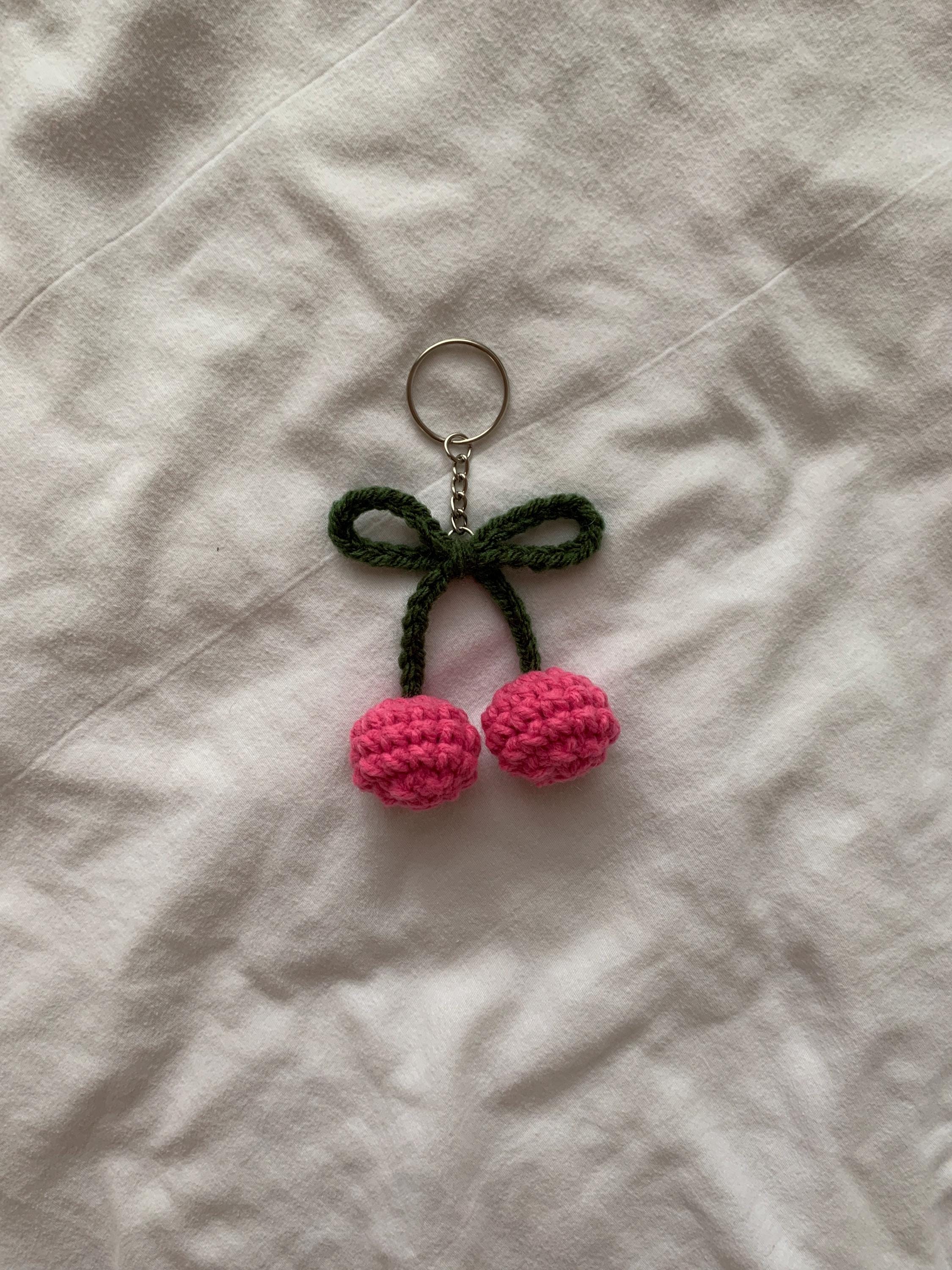 Coquette Crochet Cherry Bow Keychain | Crochet Cherry Keychain ...