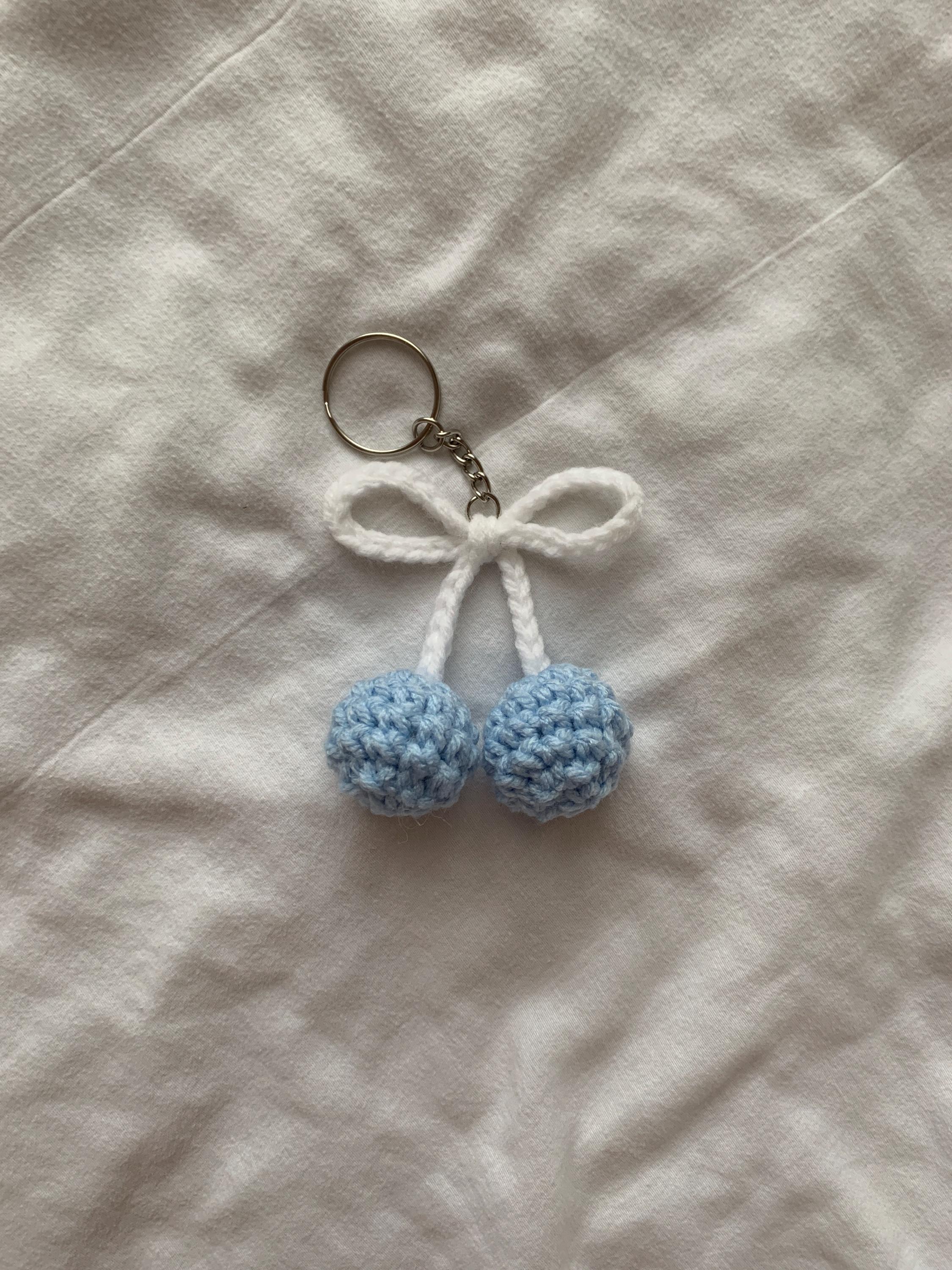 Coquette Crochet Cherry Bow Keychain | Crochet Cherry Keychain ...