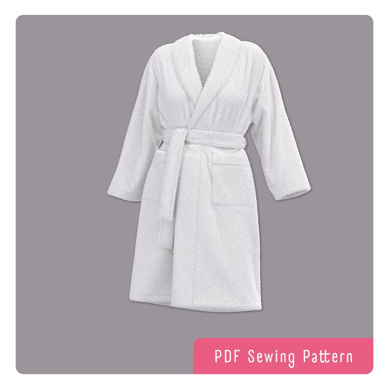 Easy Step-by-step PDF Sewing Pattern for a Mid-length Shawl Collar Bathrobe With Two Front Patch ...