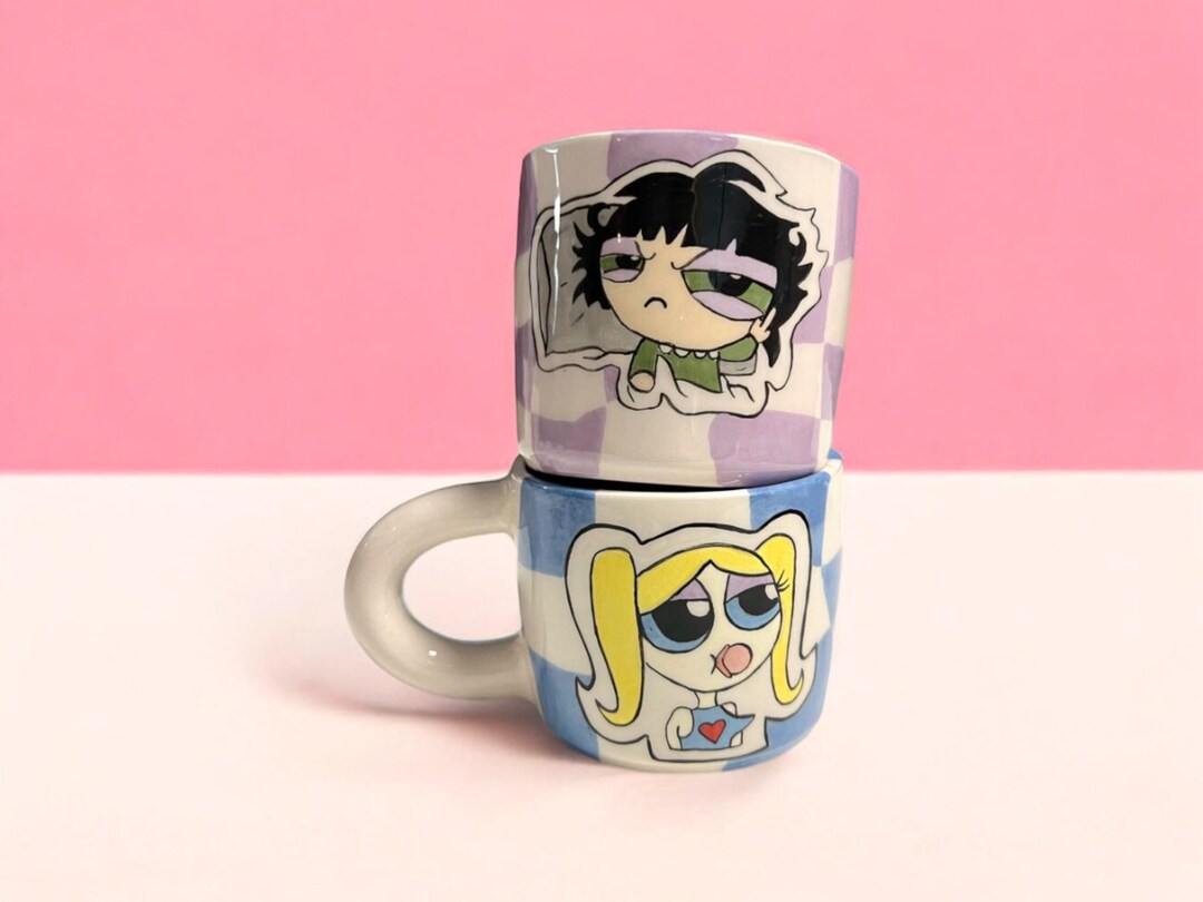 Powerpuff Girls Mug Set bubbles & Buttercup 350ml Handmade Ceramic Cups ...