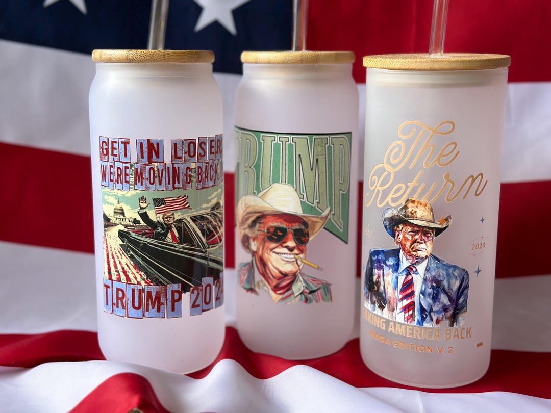 Trump Cups Frosted Glass Tumblers With Bamboo Lids - Etsy