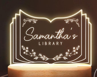 Library Sign, Personalized Bookshelf Sign, Library Book Nook, Bookish ...