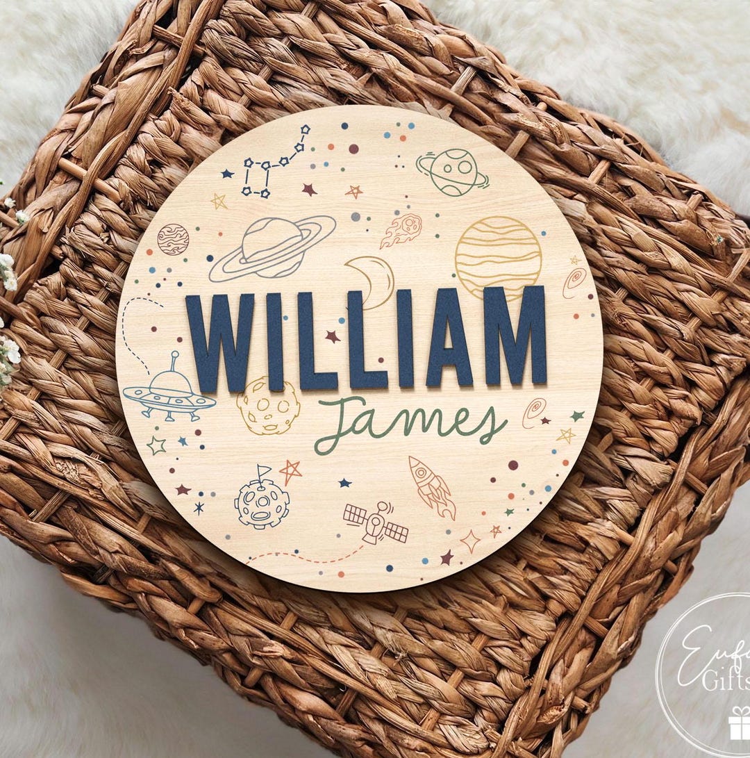 Custom Space Birth Stat Sign, Personalized Birth Announcement Wooden ...