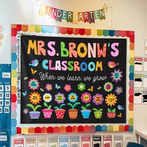 Personalized Classroom Floral Tapestry, Classroom Flowers Banner ...