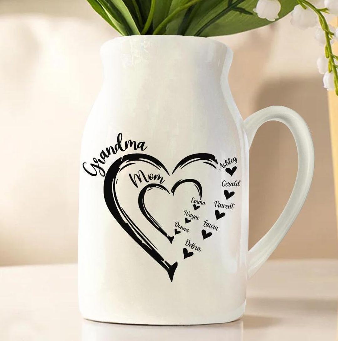 Custom Grandma Mom Heart Flower Vase, Grandma Vase With Grandkids Name ...
