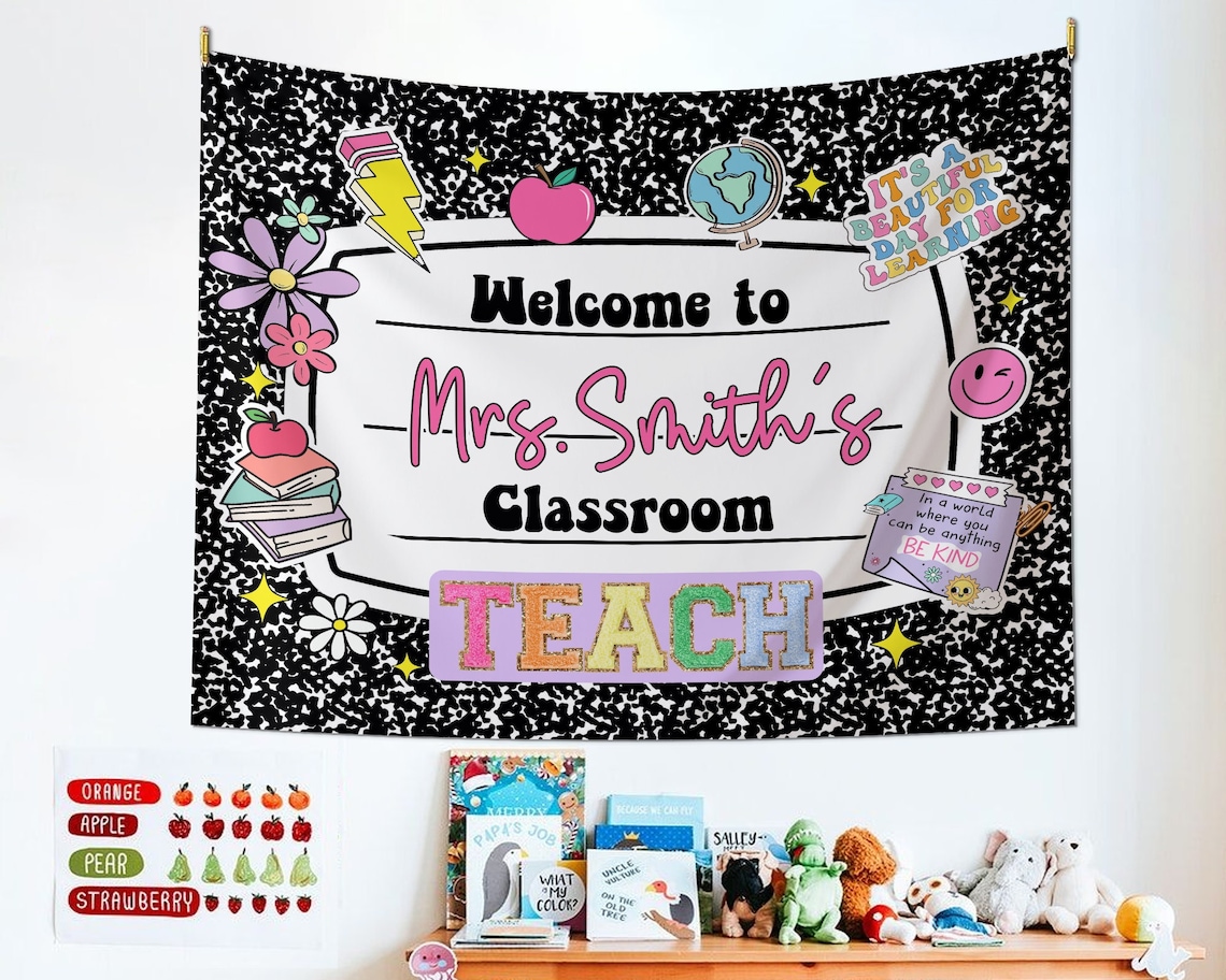 Personalized Teacher Classroom Tapestry, Teachers Name Classroom Banner ...
