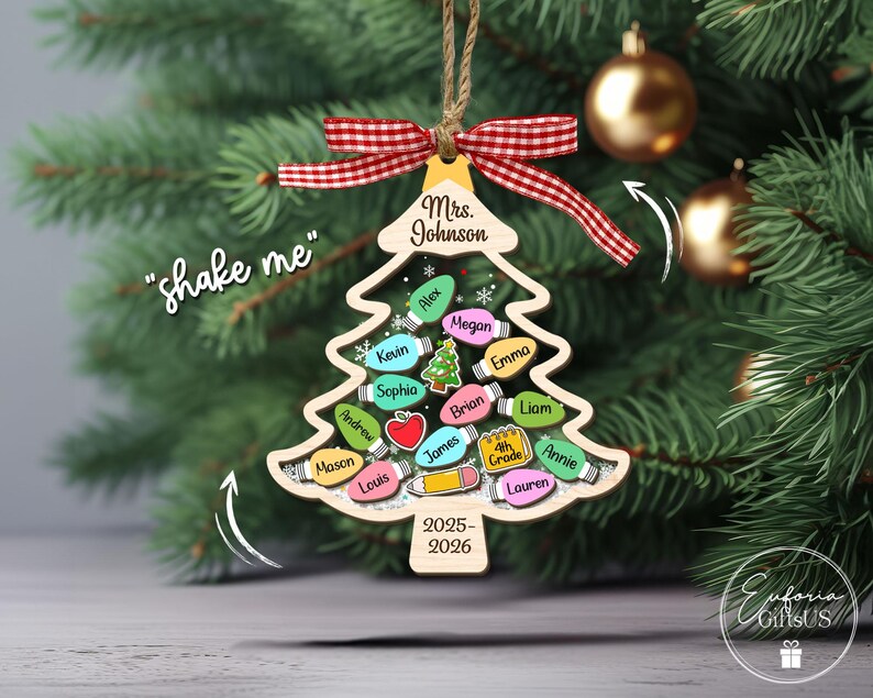 Personalized Teacher 4D Shaker Ornament, Teacher Christmas Gift, Custom ...