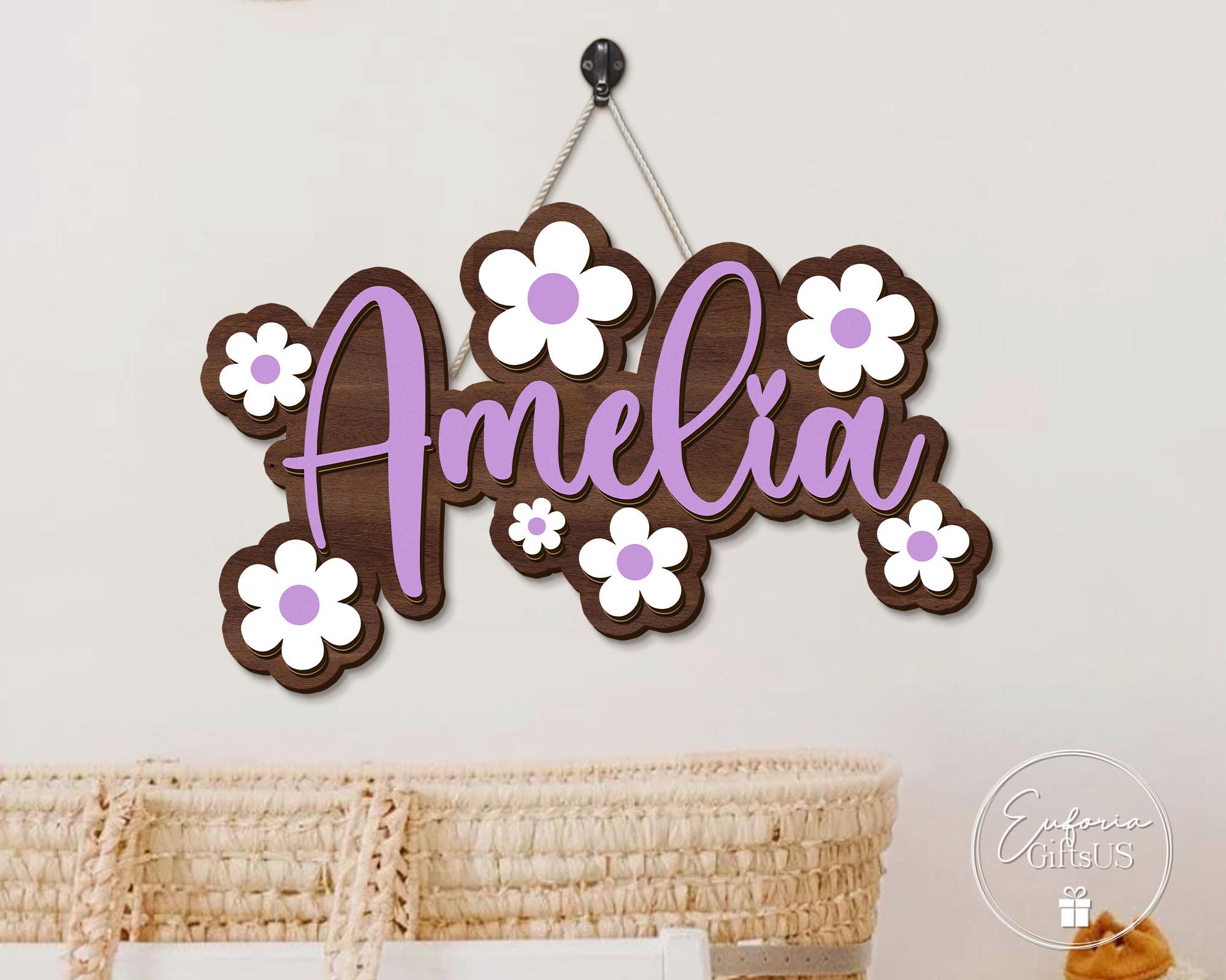 Custom Daisy Name 3D Door Sign, Personalized Kids Name Door Sign, Kids ...