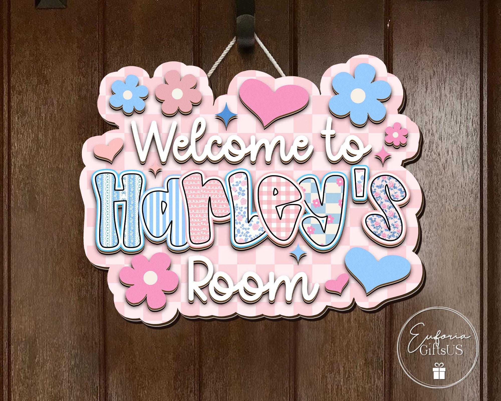 Custom Kids Bedroom 3D Wooden Sign, Personalized Girl Door Sign ...