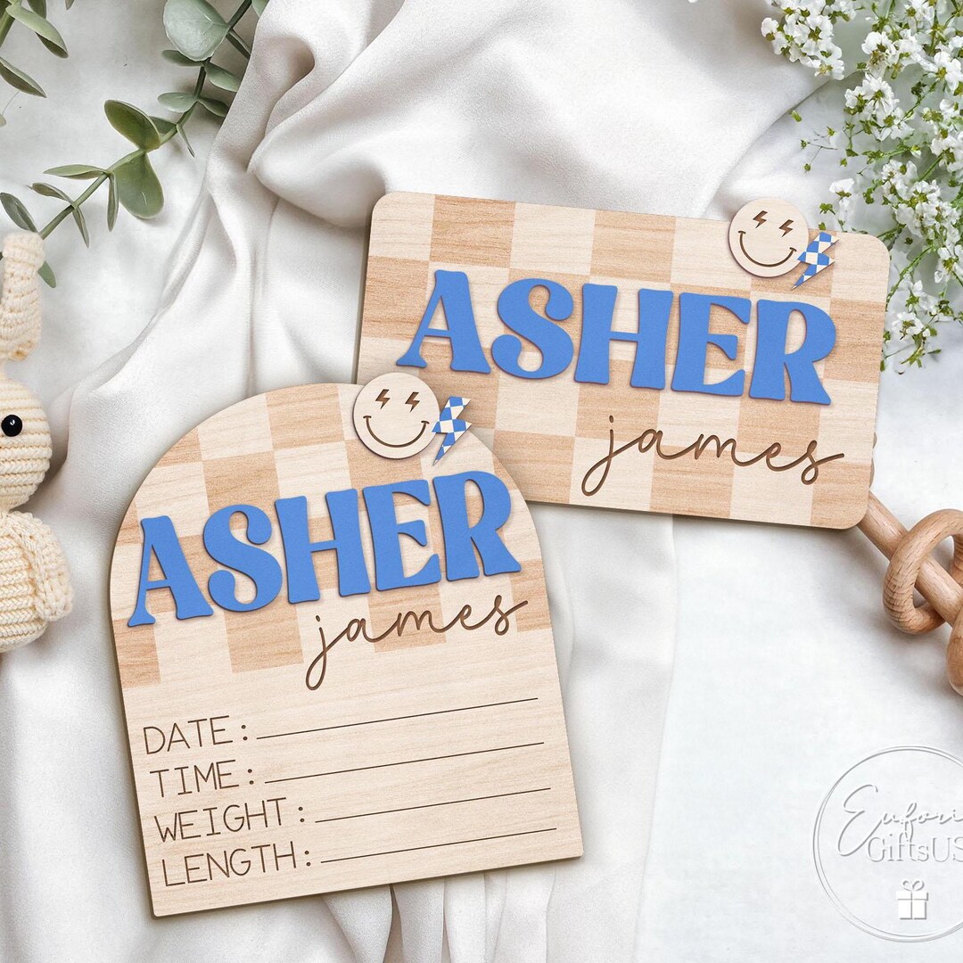 Baby Announcement Sign, Checkered Name Sign, Birth Stats 3D Sign ...