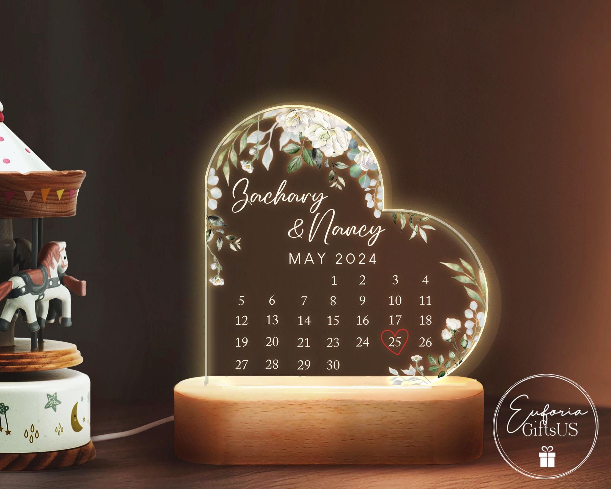 Personalized Couple Calendar LED Light, Anniversary Date Calendar ...