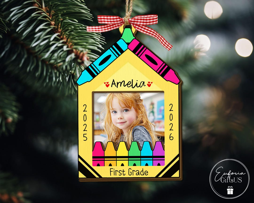 Personalized Kindergarten Photo Crayon Ornament: Custom Kids Christmas ...
