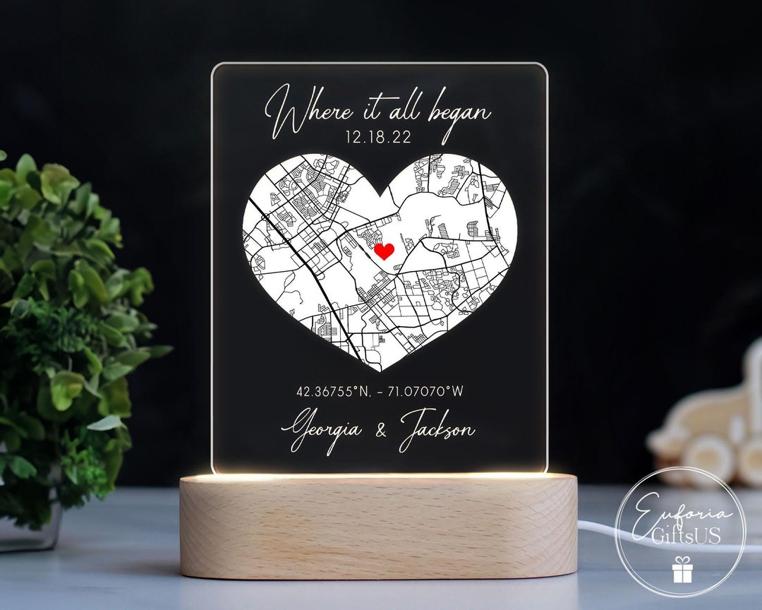 Custom Map Couple Night Light, Couple Map Acrylic Plaque, Anniversary ...