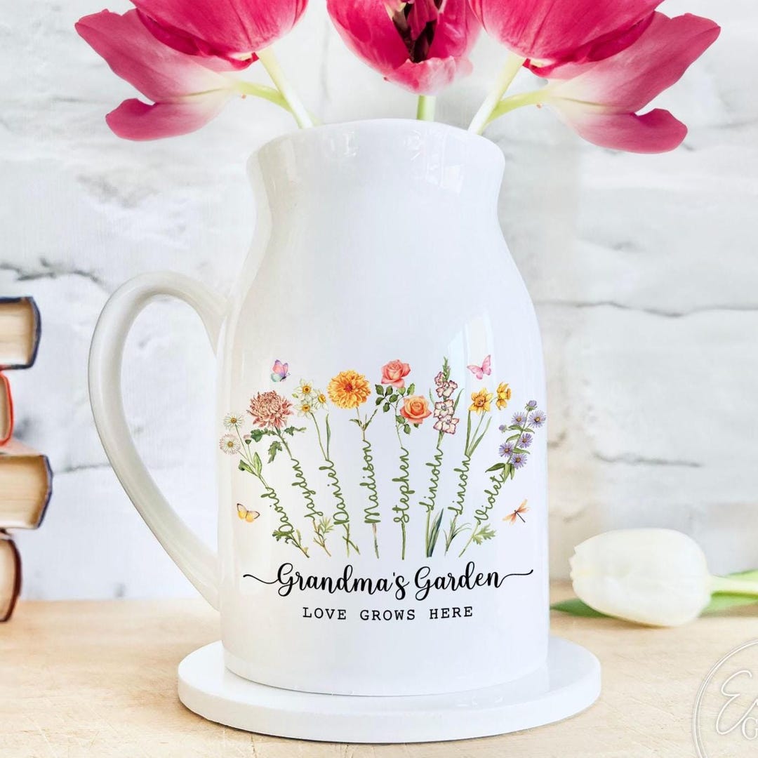 Grandma's Garden Flower Vase, Custom Grandkid Name Flower Vase, Grandma ...