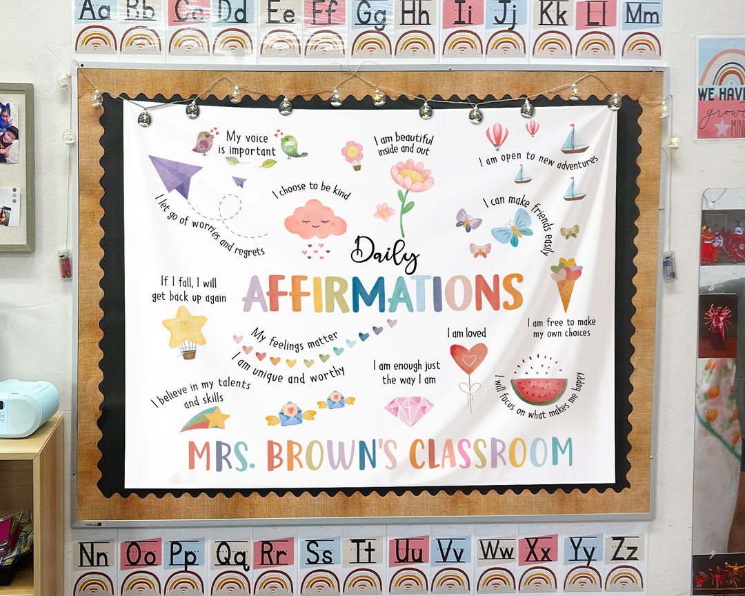 Personalized Teacher Tapestry, Daily Affirmations Classroom Decor ...