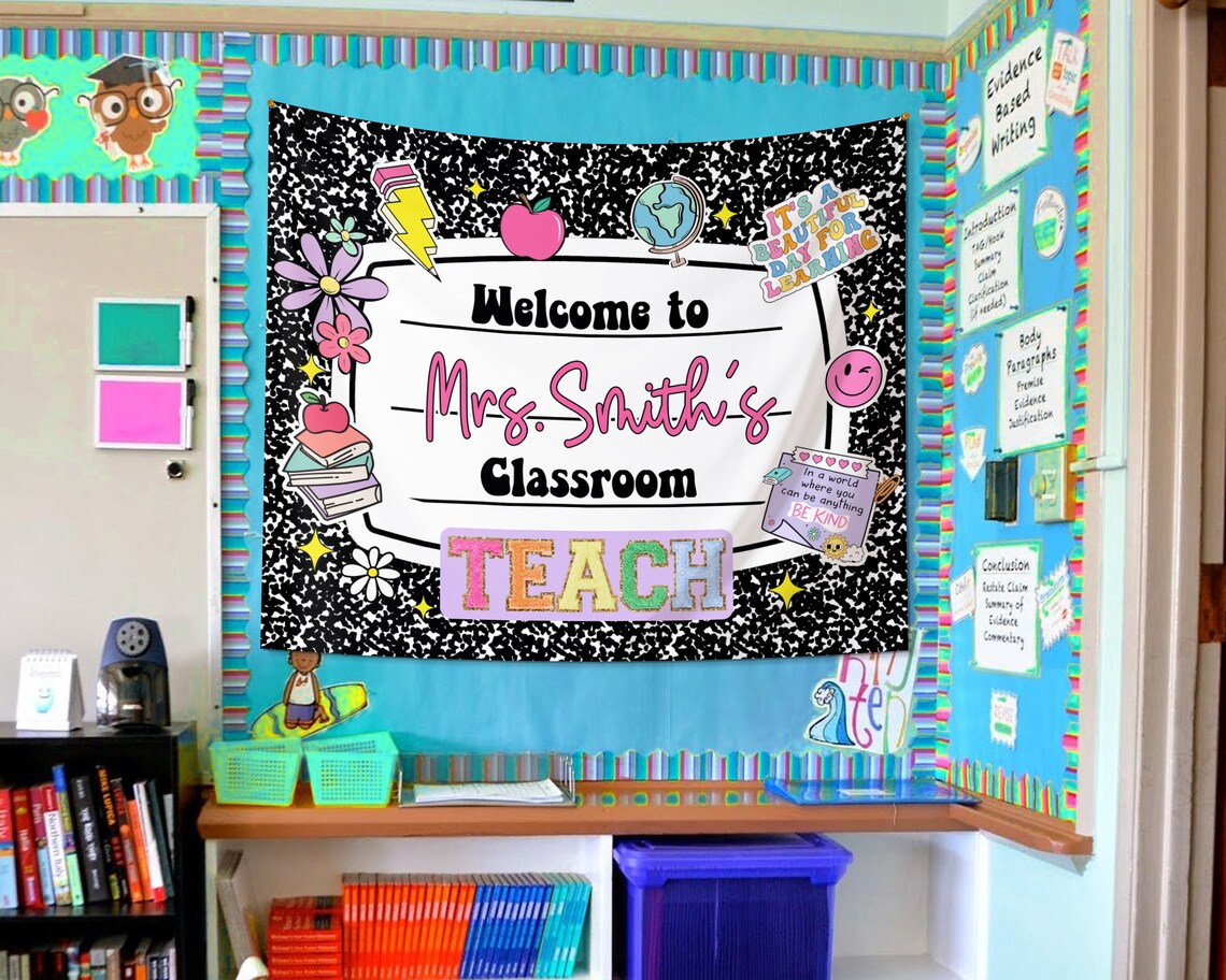 Personalized Teacher Classroom Tapestry, Teachers Name Classroom Banner ...