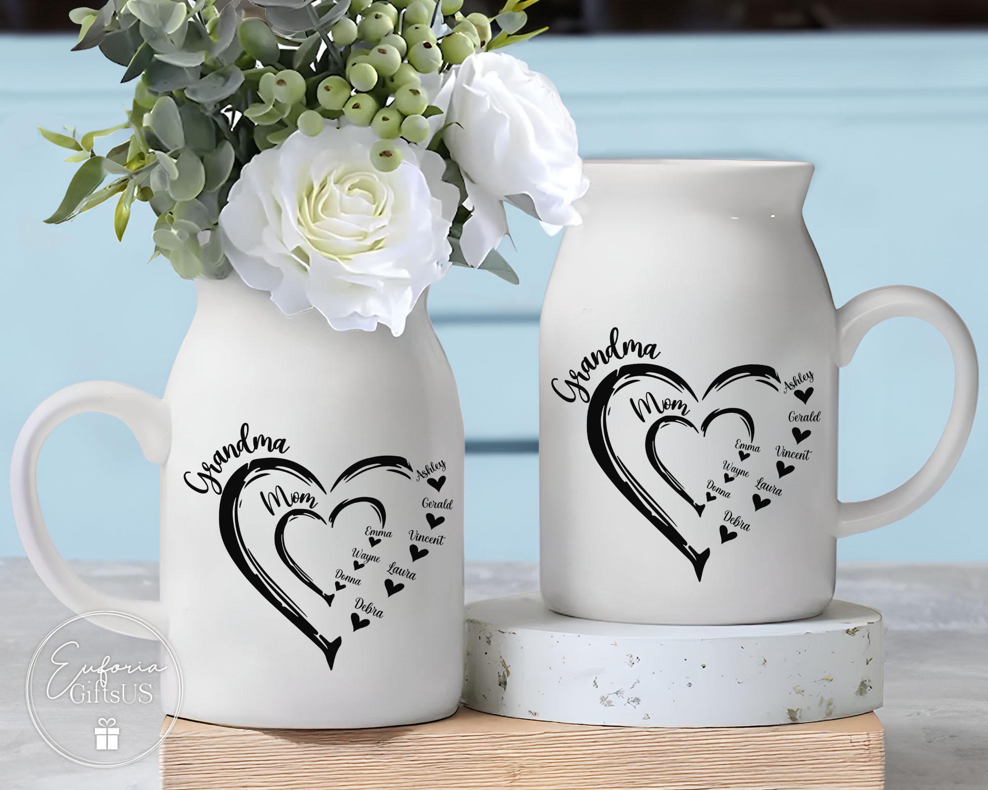 Custom Grandma Mom Heart Flower Vase, Grandma Vase With Grandkids Name ...