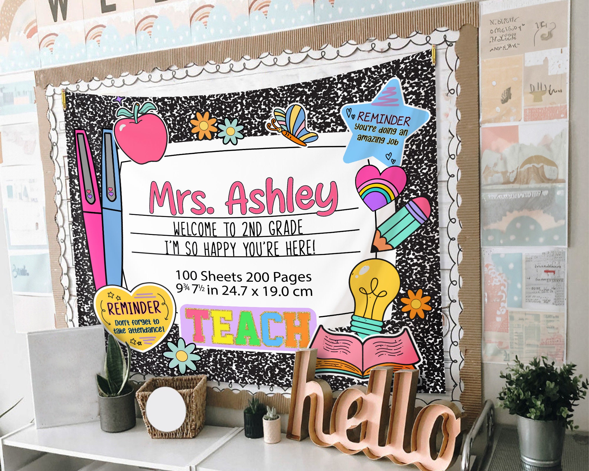 Groovy Classroom Decor, Personalized Classroom Composition Notebook ...