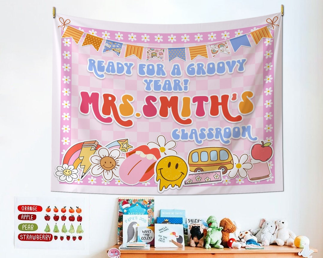 Personalized Groovy Classroom Tapestry, Classroom Banner, Groovy ...