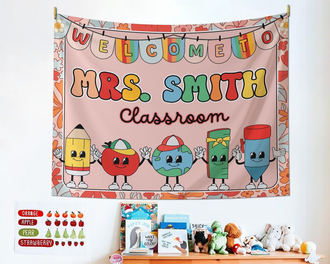 Personalized Groovy Teacher Classroom Tapestry, Teachers Name Classroom ...
