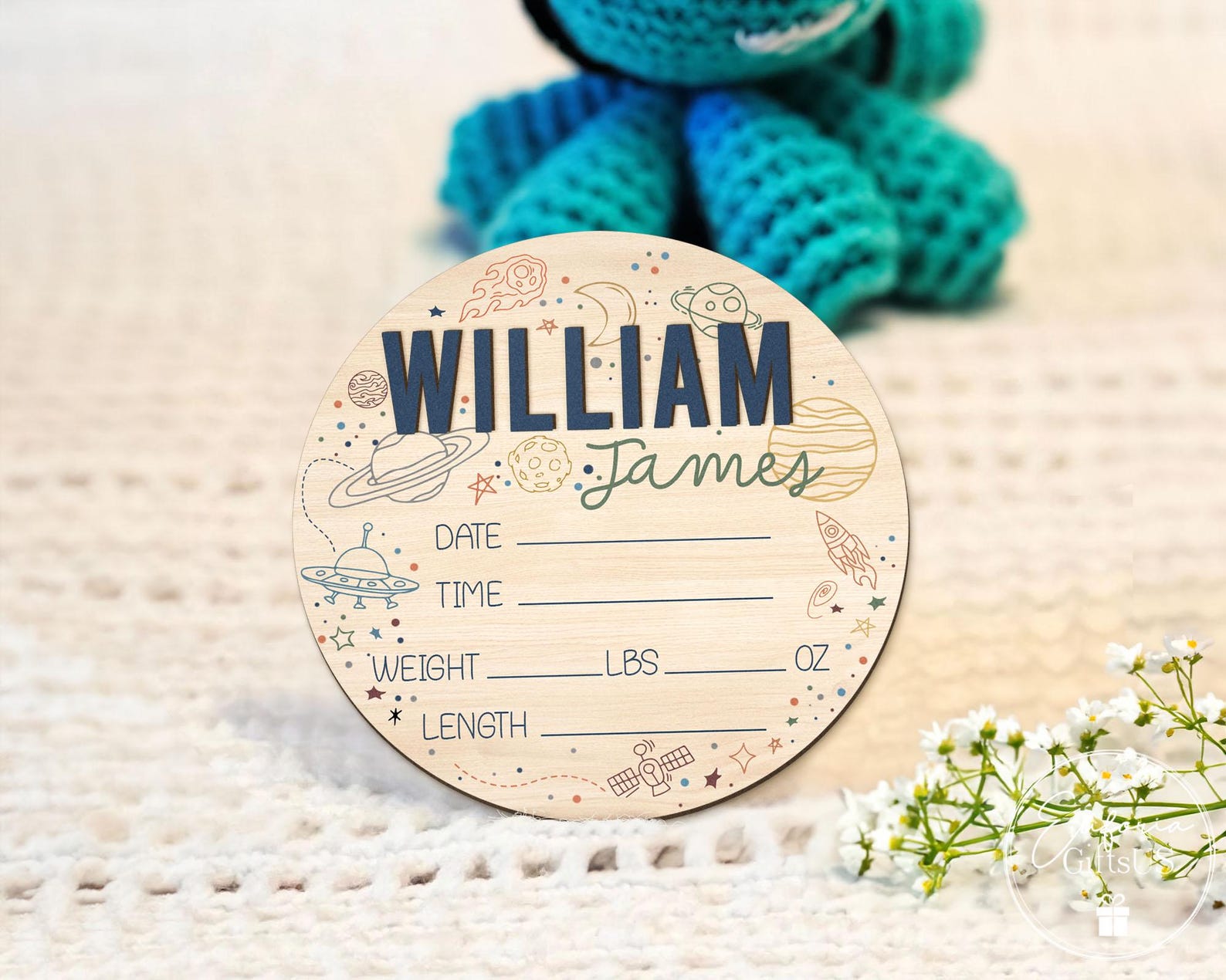 Custom Space Birth Stat Sign, Personalized Birth Announcement Wooden ...