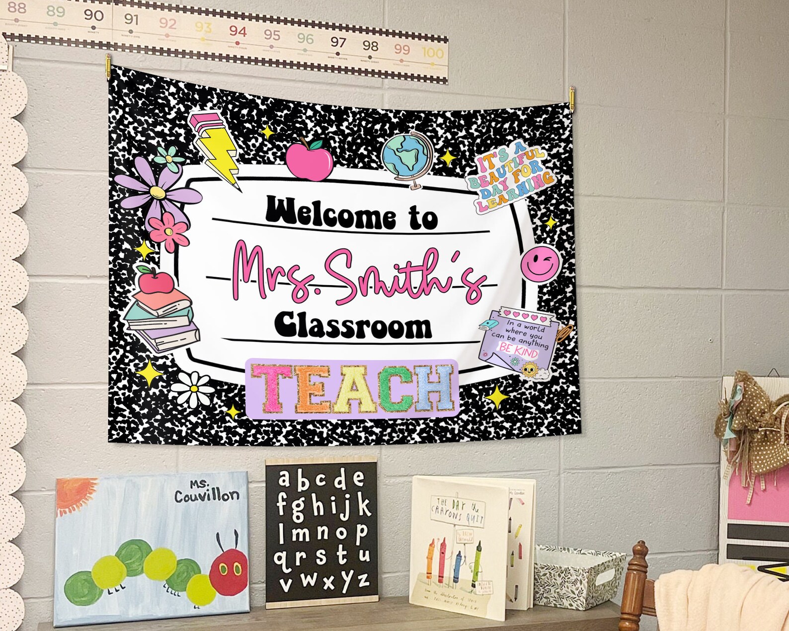 Personalized Teacher Classroom Tapestry, Teachers Name Classroom Banner ...