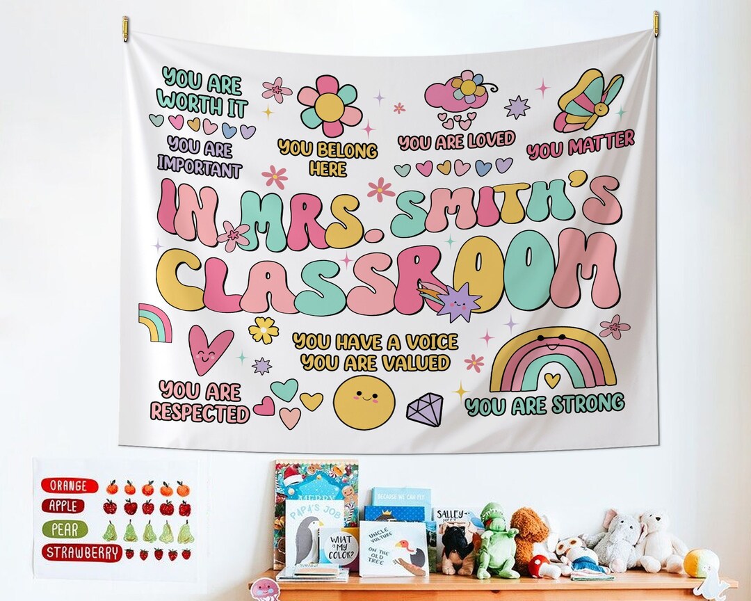 Personalized Classroom Tapestry, Custom Name Teacher Tapestry, Gift for ...