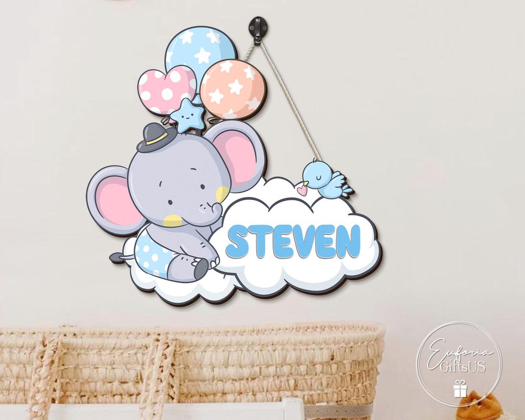 Custom Kid Room Sign With Name, Custom Cute Elephant Door Sign for Kid ...