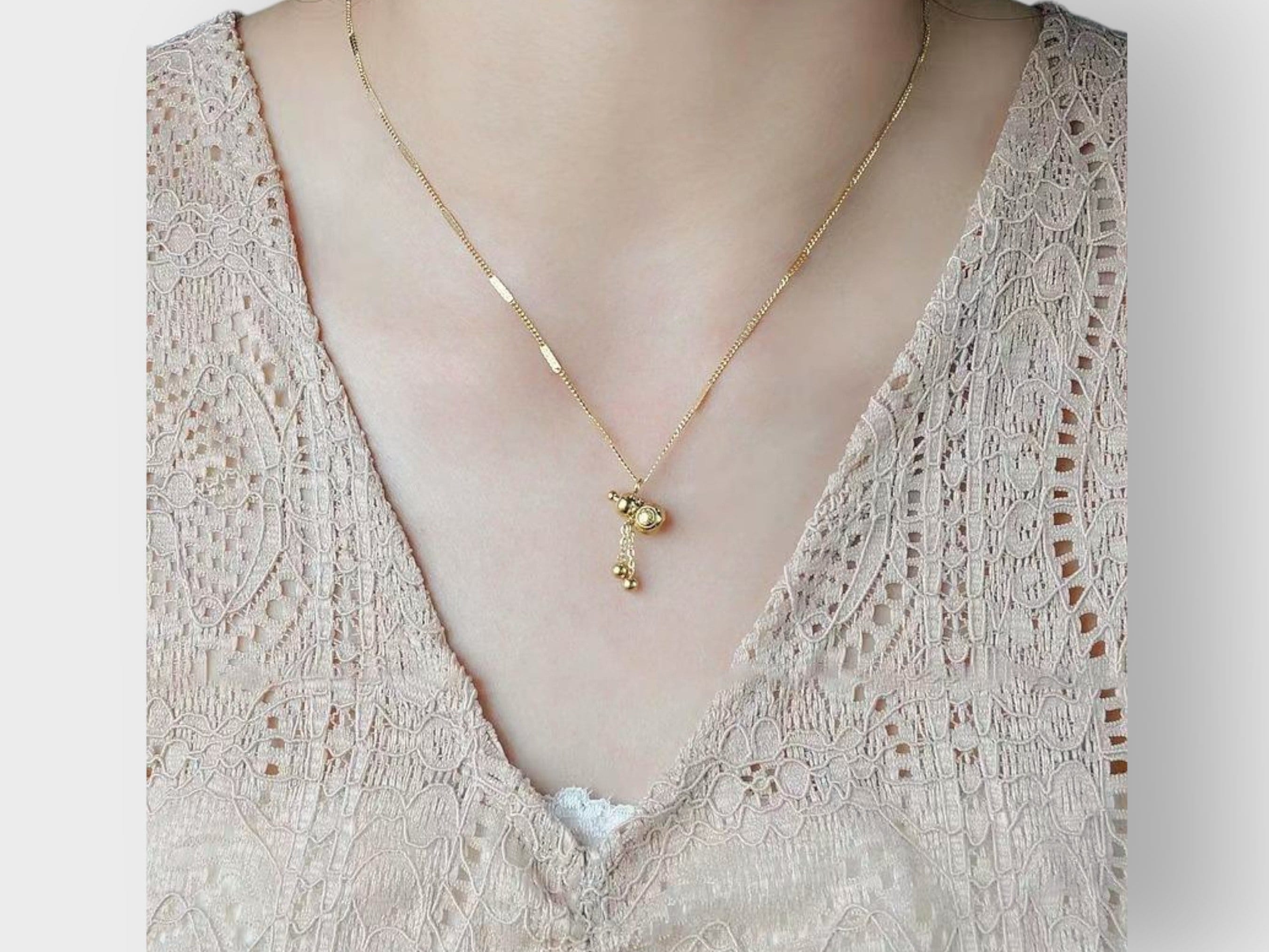 Korean Style Titanium Steel Gourd Pendant Necklace Elegant Collarbone ...