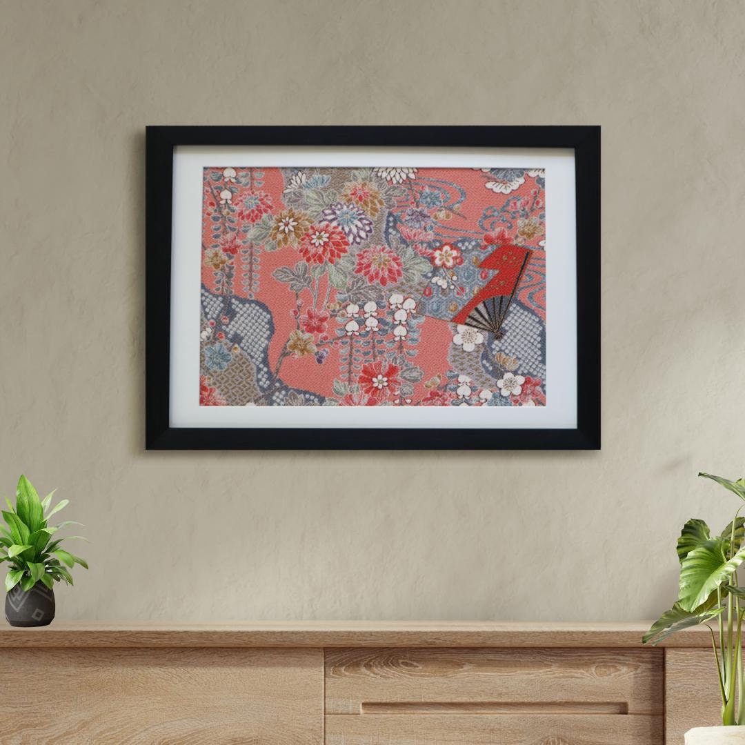 Authentic Kimono Fabric Wall Art, Traditional Japanese Art Frame Made of Silk Ougi 1 - Etsy