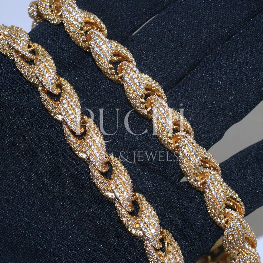 Gold 10mm Iced Out Rope Chain | Men's 10 Mm Solid 925 Sterling Silver ...
