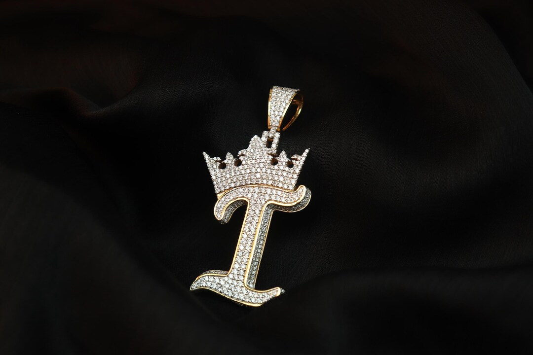 Buy DIAMOND INITIAL i LETTER Pendant With Diamond Crown , Fully ...