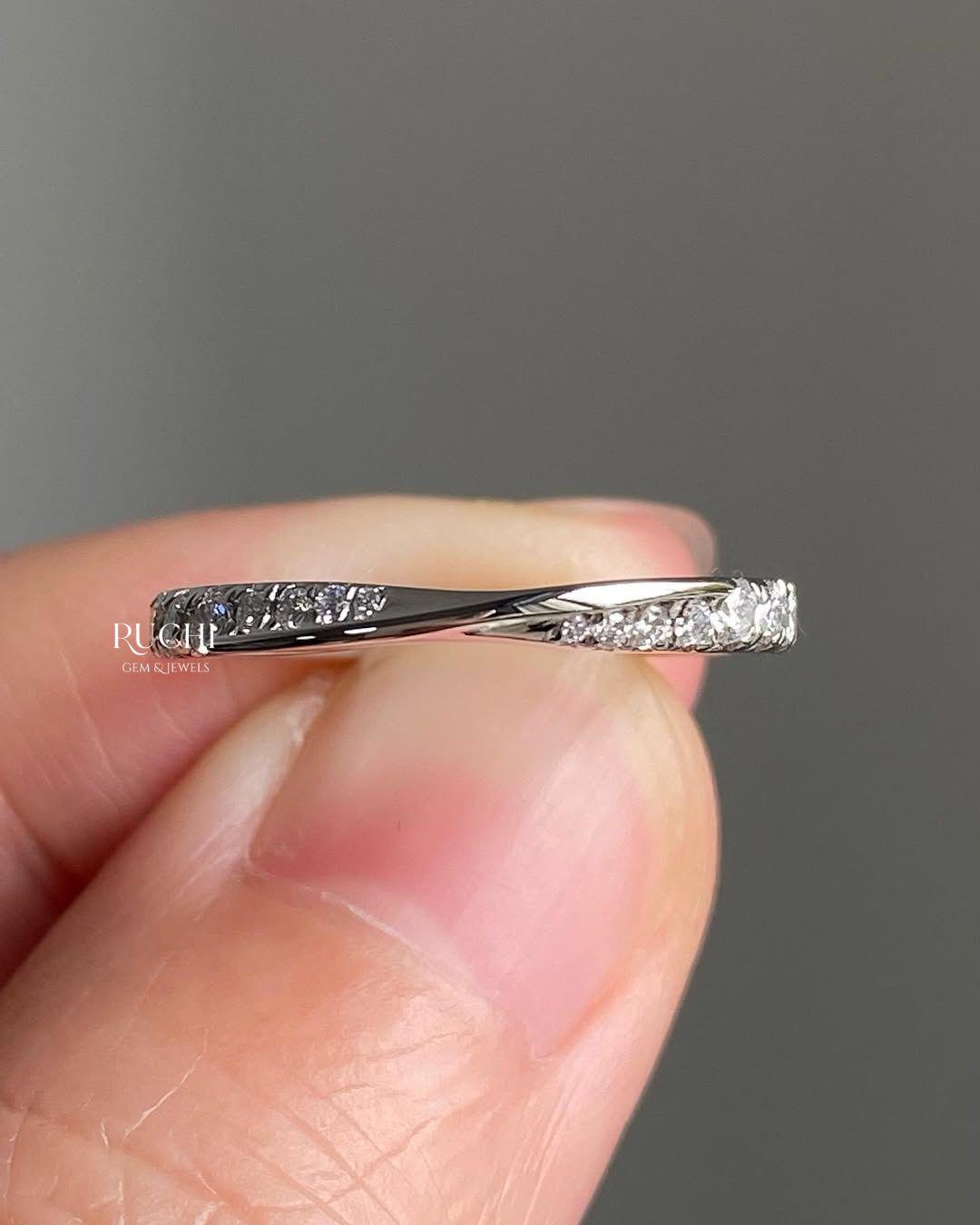 Diamond Twisted Wedding Band White Gold Simple Band Unique Full Twining ...