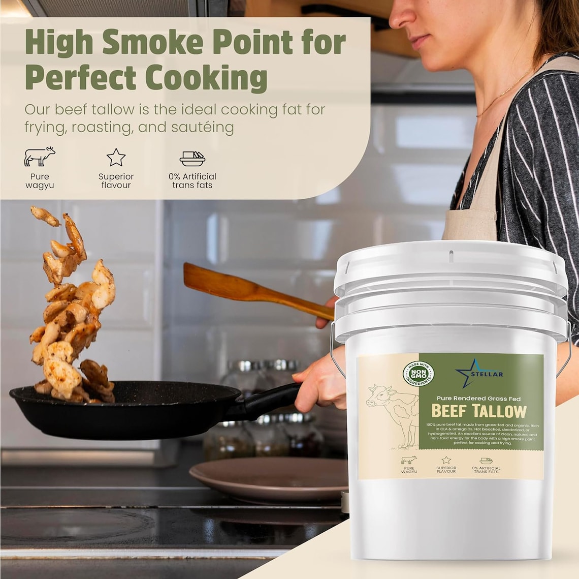 Stellar - Beef Tallow - 100% Grass-fed & Finished - Good for Cooking ...