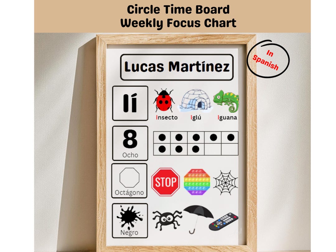 Spanish Circle Time & Weekly Focus Chart | Letters, Numbers, Shapes ...