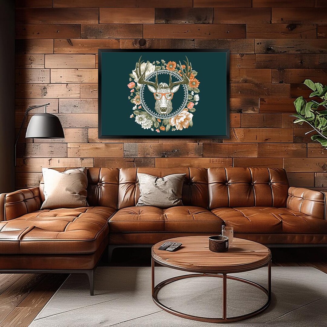 Boho Floral Deer Wall Art - Whimsical Buck Print - Botanical Antler ...