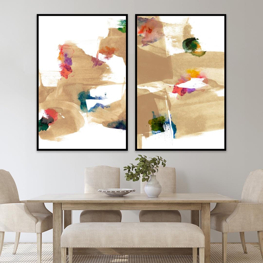 Watercolor Abstract Wall Art Set of 2 – Brown Colorblock Canvas Prints ...