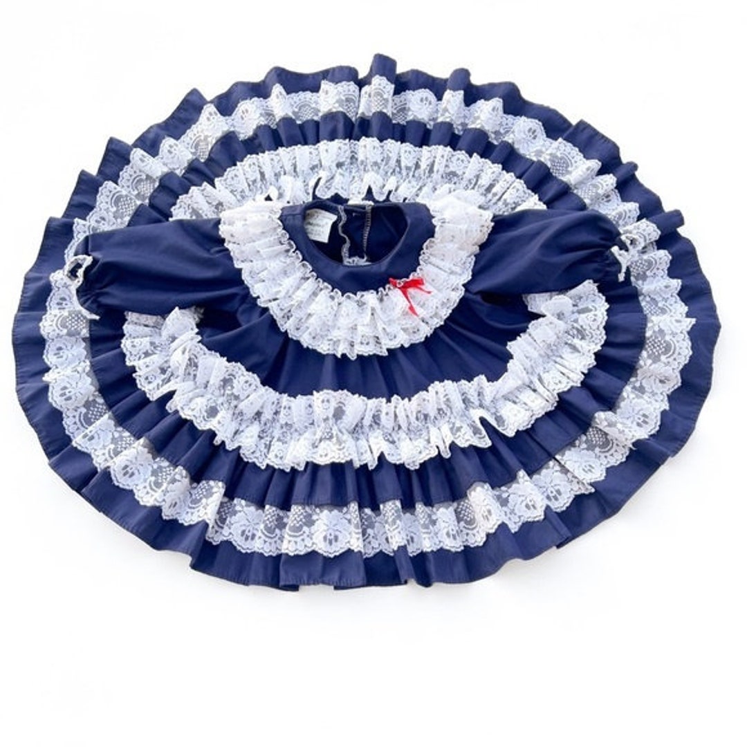 Mini World Full Circle Pageant Party Dress Lace Ruffles Navy Blue Girls ...
