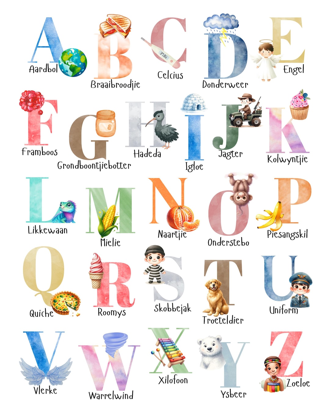 Afrikaans Alphabet Poster, South African Language, Digital Download ...