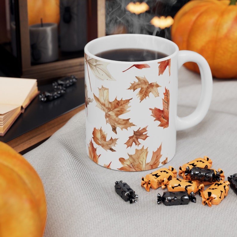 Leaves Mug, Fall Coffee Mugs, Coffee Mugs for Fall Season, Fun Autumn ...