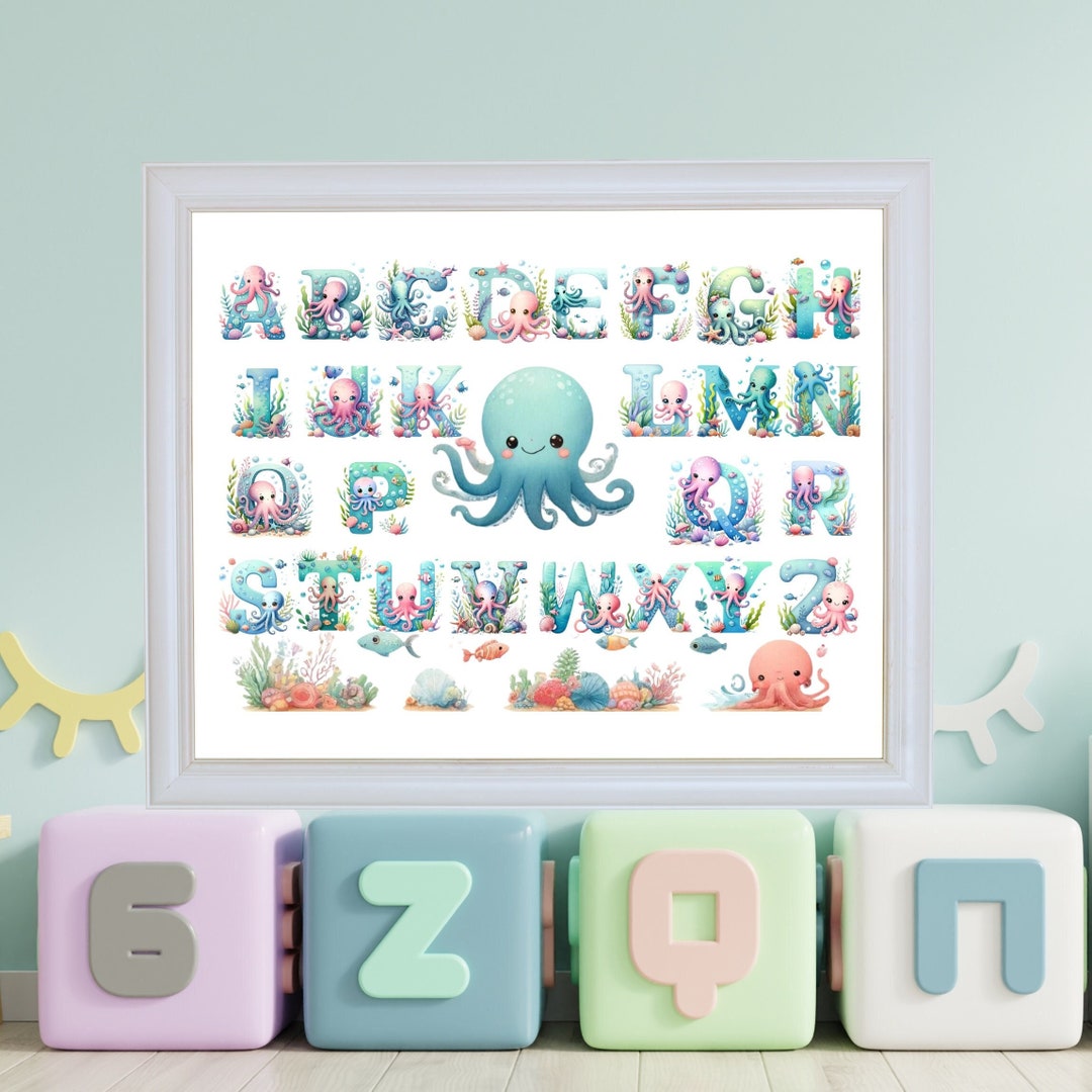 Marine Alphabet Digital Illustration for Kids Room Wall Decor ...